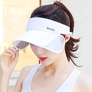 Summer Sun Visor Hat - Women Adjustable Golf Cap with Retractable Brim, UV Protection Beach/Tennis Sport Hat (White)