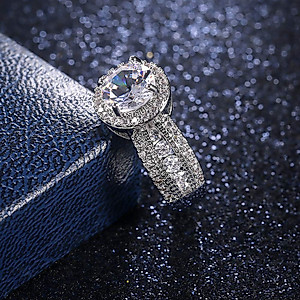 CHWLNJN 18K Platinum Plated Shiny Princess-Cut Cushion-Cut 4ct Diamond Ring 5A Cubic Zirconia Ring S925 Sterling Silver Classic Gypsophila CZ Diamond Ring Female Eternal Engagement Wedding Ring (9)