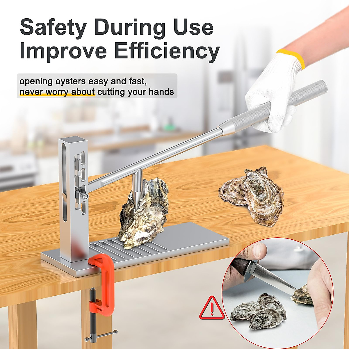 Buttwo Oyster Shucker, Stainless Steel Oyster Opener Tool Set Clam Machine with Oyster Shucking Knife Seafood Tools for Hotel and Family Buffet, Silver