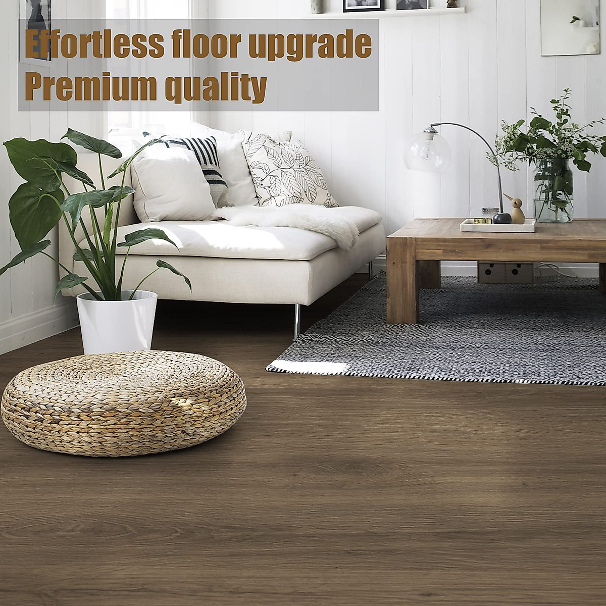 WIFEA Vinyl Flooring Roll 15.7"x 393.7"/43 Sq.Ft, Wood Grain Self Adhesive Vinyl Floor Tiles Wear-resistant and Waterproof Vinyl Plank Flooring for Bedroom Living Room Office Balcony RV, Light brown