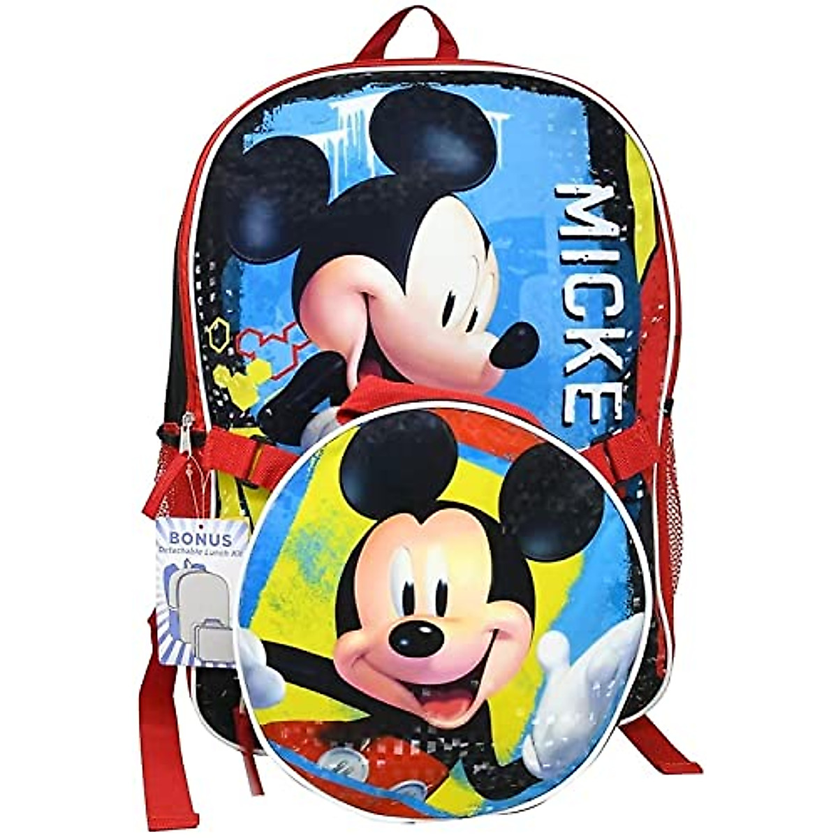 United Pacific Design Mickey Mouse Backpack with Lunch Bag - Disney School Backpack with Cute Graphic Drawing of Mickey Mouse, Spacious Travel Kids Backpack - 16 Inch