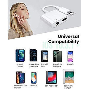 [Apple MFi Certified] iPhone Headphone Adapter, 2 Pack 2 in 1 Lightning to 3.5mm Aux Audio and Charge Jack Adapter Splitter Dongle for iPhone 14 13 12 11 Pro Max XS XR X 8 7 6 iPad, Support iOS 16