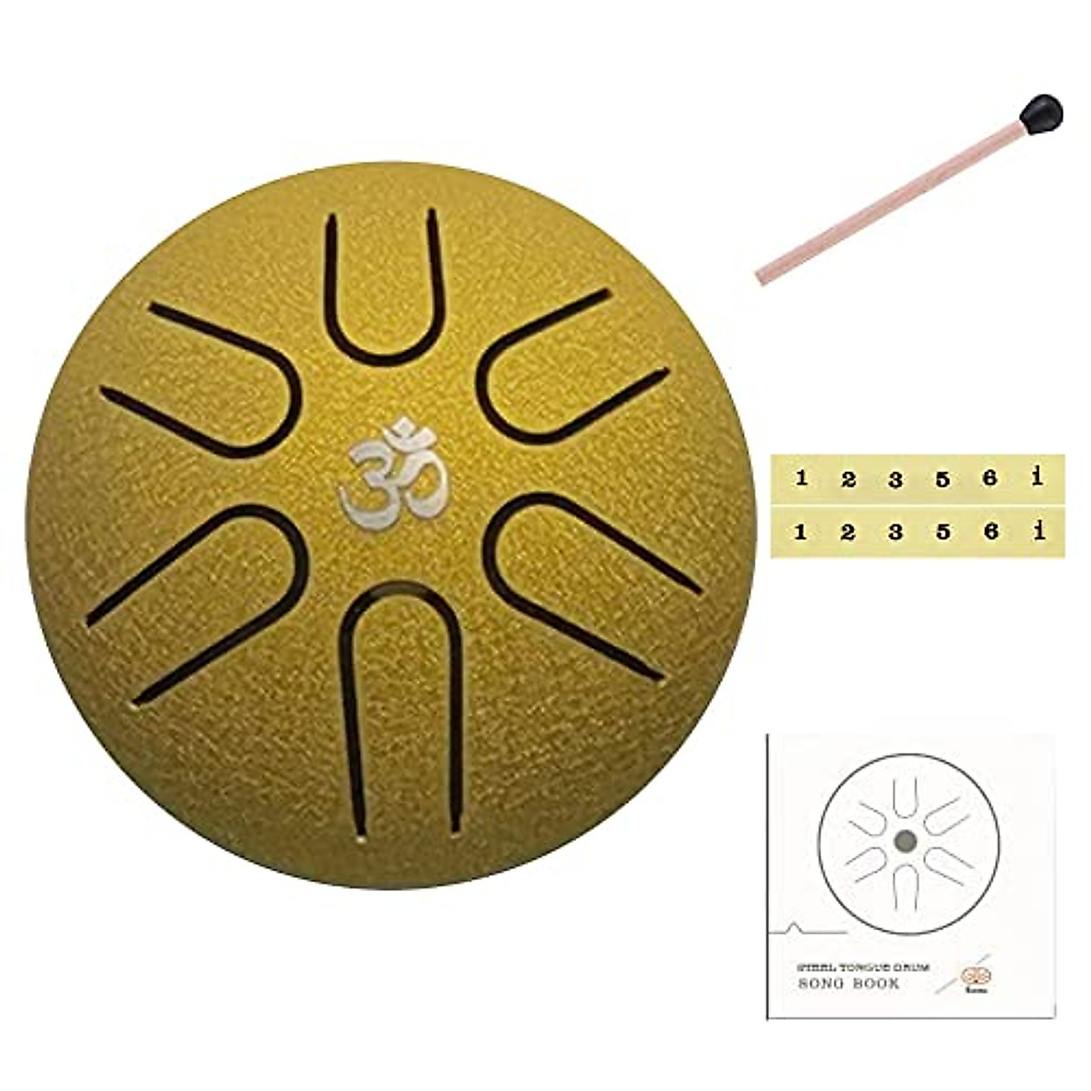Yahpetes Steel Drums 3 Inch 6 Note Steel Tongue Drum Worry-free Drum Musical Instruments Hand Drums with Handpan Drum with 1 Pair Mallets and Storage Drum Bag Note Sticks (3"6 tone, Gold)