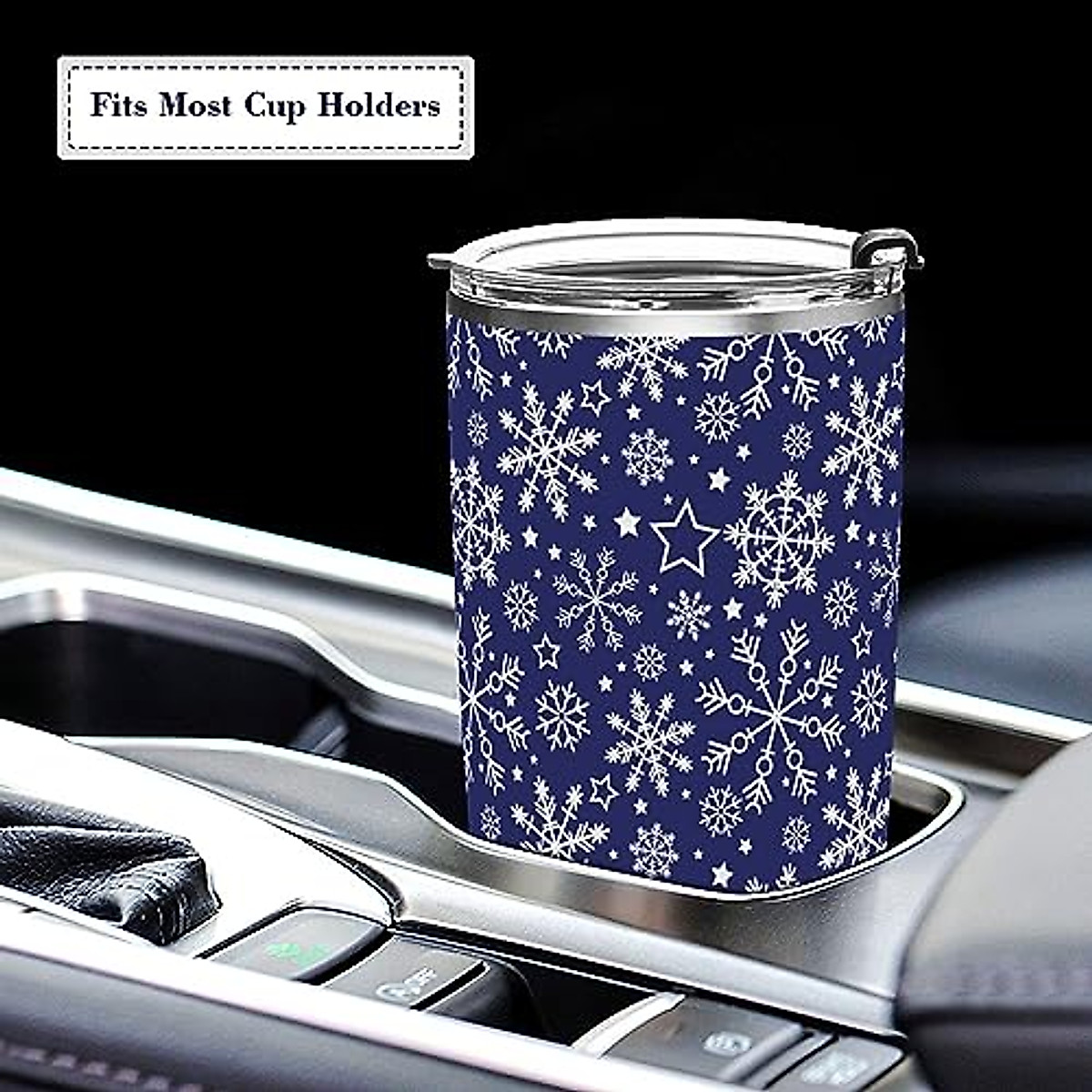 Jihqo Blue Christmas Snowflakes Tumbler with Lid and Straw, Insulated Stainless Steel Tumbler Cup, Double Walled Travel Coffee Mug Thermal Vacuum Cups for Hot & Cold Drinks 20oz
