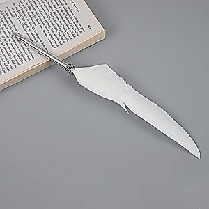 Sanpyl Quill Pen Set, Retro Quill Feather Pen Set with Leather Notebook Antique Calligraphy Writing Quill Pen Set Stationery Gift Box. (White)