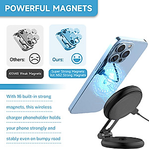 MEHIDFY Magnetic Wireless Car Charger Mount for Tesla Model 3/X/Y/S, 15W Fast Charging Foldable Tesla Phone Holder, Compatible with MagSafe Case and iPhone 12/13/14 Pro Max Mini, 360° Rotation