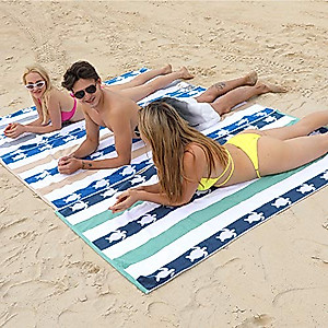 cabanana Plush Oversized Beach Towel - Cotton Fluffy 35 x 70 Inch Feldspar Blue Jacquard Turtle Striped Pool Towel, Large Summer Swim Cabana Towel