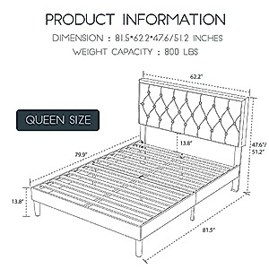 Einfach Queen Size Modern Deluxe Platform Bed Frame Button Tufted Fabric Upholstered Bed Frame with Adjustable Headboard/Strong Wood Slats Support/Mattress Foundation/Easy Assembly, Dark Grey