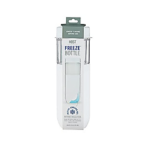 HOST Freeze Double Walled Insulated Water Bottle Freezer Tumbler with Active Cooling Gel Stainless Steel Lid and Silicone Grip, Set of 1 20 Oz Plastic Bottle, White