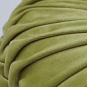 Cassiel Home Velvet Round Throw Pillow Green Summer Pleated Plush Pillow on Couch Pintuck Decorative Floor Cushion for Living Room Bedroom 14.5 inches