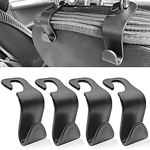 4 PCS Car Seat Headrest Hook, Universal Purse Hook for Car, Black Stylish Back Seat Hanger, Back Seat Organizer S Type for Car Storage Organizer Tote Bag Wallet Jacket, Car Interior Accessories