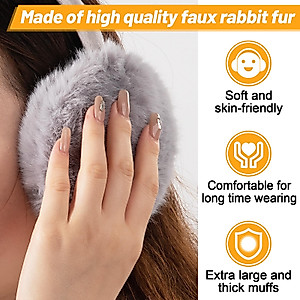 MADHOLLY 2 Pack Upgraded Adjustable Faux Fur Earmuffs- Soft Warm Ear Muffs for Winter Women Men- Ear Covers Ear Warmers for Most Adults (Black & Gray)
