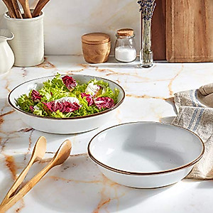 Tabletops Gallery Speckled Farmhouse Collection- White Brown Stoneware Serving Bowl Platter, 2 Piece Geneva Nesting Oval Bowl Set