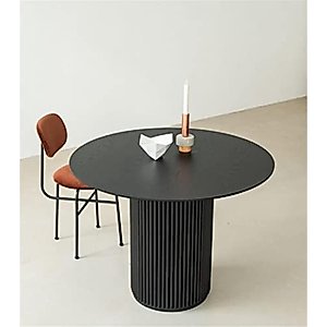 NIUYAO Round Solid Wood Dining Table Black, 35.5" W Circular Tabletop for Dining Room Kitchen Leisure Coffee Table