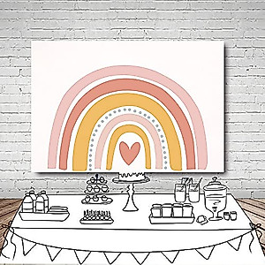 MEHOFOND 7x5ft Boho Rainbow Pink Birthday Backdrop Bohemian Baby Girl Photography Background Happy 1st Birthday Party Banner Decoration Supplies Sweetheart Cake Smash Table Photo Studio Booth Props