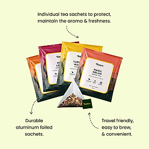 Teaniru, Holiday Festive Tea Collection - Assorted Tea Sampler | 4 Holiday Flavored Leaf Teas | 28 Pyramid Tea Bags - Individual Tea Sachets (serves up to 56 cups)