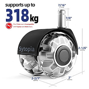 Sytopia Office Chair Caster Wheel Replacement Suitable for All Floors and Carpets, Heavy Duty Rollerblade Chair Wheels, Universal Caster Wheels Size(11x22 mm)