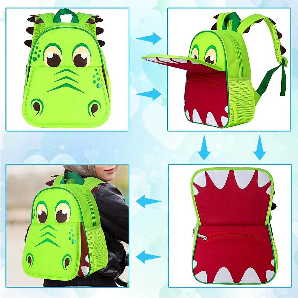 gxtvo Dinosaur Backpack for Boys, Toddler Kids Preschool Bookbag, 12" Cute Cartoon Animal Schoolbag