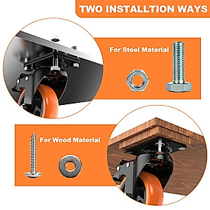 4 Inch Caster Wheels, Casters Set of 4 Heavy Duty, Industrial Casters with Brake, Polyurethane Foam No Noise Casters, Locking Swivel Plate Casters for Furniture&Workbench Cart(Free Two Hardware Kits)