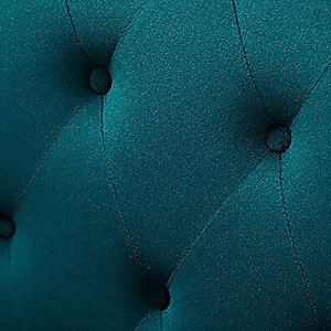 VanTook Mid Century Modern Button Tufted Accent Chair, Velvet Lounge Reading Armchair with Rubberwood Legs and Nailhead Trim, Single Corner Side Arm Chairs for Living Room Bedroom, Teal