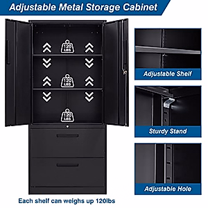 PEUKC 2-Drawer Metal File Cabinet, Lateral Vertical Filing Cabinets for Home Office, Locking File Cabinet with Storage Shelves, Legal/Letter/A4 Size Offcie File Cabinet, (Black, Assemble Required)