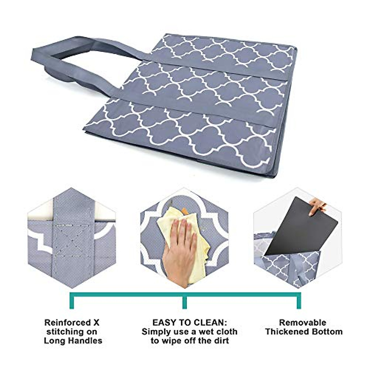 BeeGreen Reusable Shopping Bags Grocery Tote Bags Foldable into Attached Pouch Extra Large Shopping Totes with Removable Bottom Durable Heavy Duty Easy to Clean for Groceries Foldable