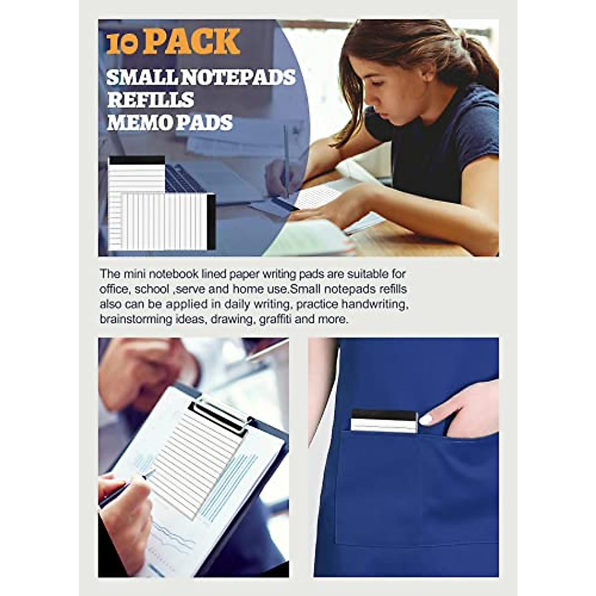 10 Pack Small Notepads Refills Memo Pads 3 x 5 Inch Lined Writing Note Pads with 30 Sheets Note Pad Paper in Each Pad Mini Pocket Notebook Refills for Taking Notes and Reminders Organization Planning