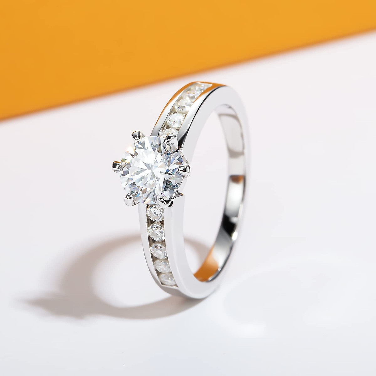 Moissanite Engagement Rings 1ct D Color VVS1 Clarity Round Brilliant Cut Channel Set Lab Created Diamond S925 Sterling Silver 6 Prong Solitaire Promise Wedding Rings Christmas Gift for Women with Certificate(6)