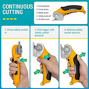 VLOXO Cordless Electric Scissors, Rotary Cutter for Fabric with Safety Lock, 4.2V Cardboard Cutter Multi-Cutting Tools, Rechargeable Powerful Fabric Cutter for Carpet Leather Felt with Storage Box