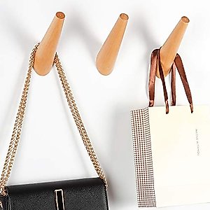 3PCS Wood Wall Hooks, Horn-Shape Oak Wood Coat Hooks Wall Mounted - Rustic Wall Coat Rack Hat Hooks Robe Hooks Entryway Wall Hangers for Hanging Towels Clothes Bedroom (Wood Beech)