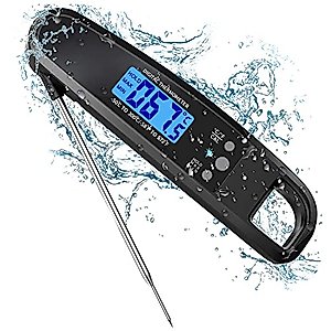Hoseili Instant Read Meat Thermometer for Grill and Cooking. Best Waterproof Ultra Fast Thermometer with Backlight & Calibration. Digital Food Probe for Kitchen, Outdoor Grilling and BBQ,wen1