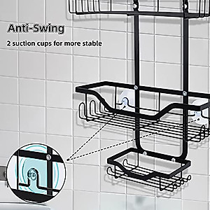 TQSAYHOB Shower Caddy Over Shower Head, Anti-Swing Shower Caddy Hanging with Hooks and Soap Holder Rustproof Shower Organizer Hanging Shower Caddy for Shampoo Conditioner Razors Soap Shower Sponge