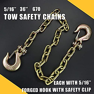 AYMMIC Trailer Safety Chain Grade 70 5/16" x 36",2pcs,Each Fitted with 2 Clevis Slip Hook with Latch end Fitting,Working Load Limit:4,700 Lbs,for Heavy Duty Traile and Gooseneck Couplers