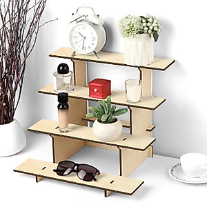 4-Tier Wood Straight Table Retail Display Wood Cupcake Stands Dessert Stands Retail Display Stand for Craft Shows Farmers Markets Cupcakes Candy Jewelry Desserts Counter Top Home Wedding Party