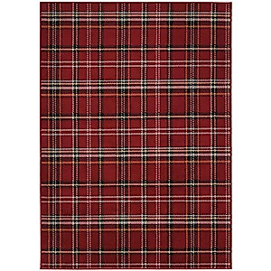 Nourison Grafix Red 5'3" x 7'3" Area -Rug, Modern, Plaid, Bed Room, Living Room, Dining Room, Kitchen, Easy -Cleaning, Non Shedding, (5' x 7')