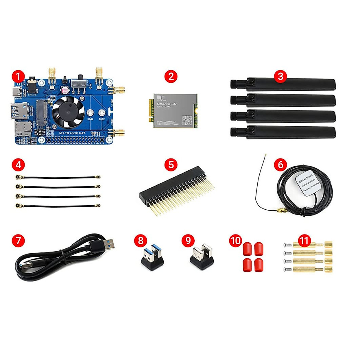 Coolwell SIM8202G-M2 5G HAT for Raspberry Pi/Ardui, Quad Antennas Support 5G NSA and SA Networking, 5G/4G/3G Compatible, Multi-Mode & Multi-Band
