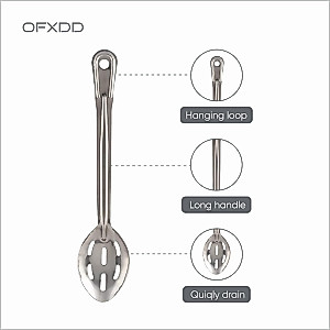 Slotted Serving Spoon - Large Spoon with Holes for Draining - Perforated Spoon of Stainless Steel with Long Handle for Strain Food, 6 Pcs