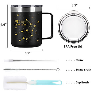 Gingprous Virgo Tumbler for Women Men, Virgo Gifts Insulated Stainless Steel Coffee Mug, August September Birthday Gifts, Constellation Gifts for Astrology Star Lovers BFF Family Coworker, 12Oz, Black