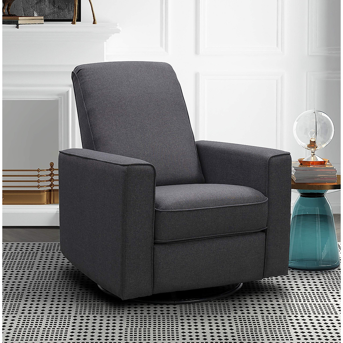 Abbyson Living Hampton Swivel Glider Nursery Recliner - Upholstered, Fully Padded, Reclining Rocking Chair, Grey