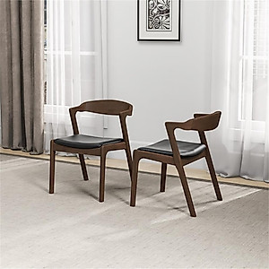 ASHCROFT Mid Century Roxy PU Black Leather Wood Dining Chair, Modern Upholstered Leather Chairs for Kitchen Dining Room (Set of 2)