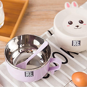 Harrod Soup Cups With Handles | Cute Rabbit Stainless Steel Bowl With Lid Cartoon | Bowl With Lid Insulated Cutlery Stainless Steel Microwave And Dishwasher Safe for Pho Udon Soba Noddle