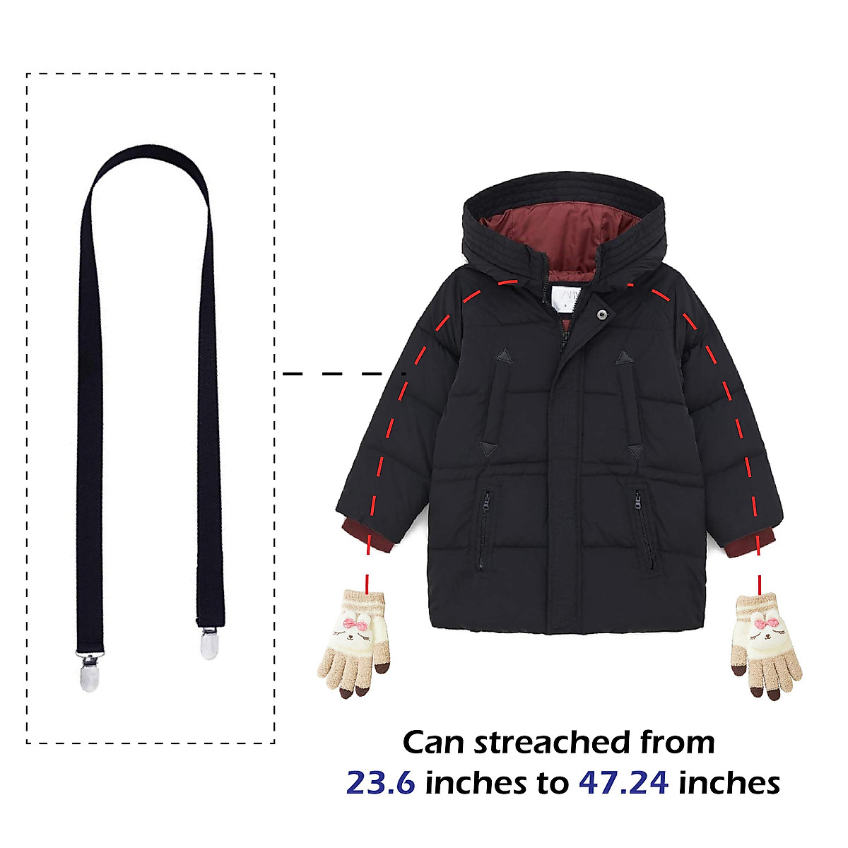 TRIWONDER Mitten Clips for Toddlers Kids Gloves Clips Adults Dress Clips Back Cinch Suspender Sweater Cardigan Shawl Boot Hat Clip for Travel (Black, 7.5cmx2-10cmx1-120cmx1)