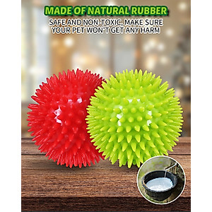 Pweituoet 3.5” Spike Dog Balls with Squeaky, Thicker and Durable, 2 Pack Dog Chew Toys Clean Teeth Training for Puppy Small Medium Large Dogs, Dog Ball Toys for Aggressive Chewers