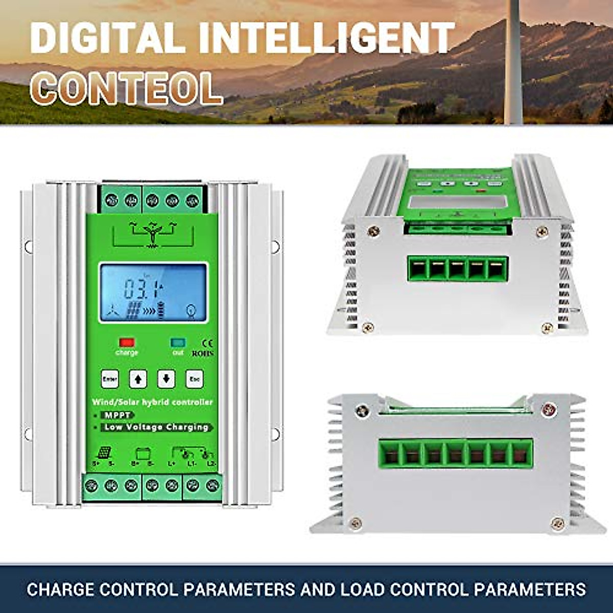 iSunergy 1000W Wind Solar Hybrid Charge Controller 12V/24V MPPT Boost Charge Regulator with LCD Display and Free Dump Load Accurate (600W Wind + 400W Solar)
