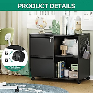 Letaya Mobile File Cabinet, Metal Lateral Rolling Printer Stand Filing Cabinets with Shelves for Home Office-Storage A4/F4/Letter (Black)