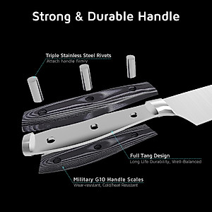 WELLSTAR Kitchen Knife Set 3 Piece, Razor Sharp German Steel Forged Blade with Professional G10 Handle, Chef Utility Paring Knife Well Balanced Cutlery Set for Cutting Chopping and Dicing - Gift Box