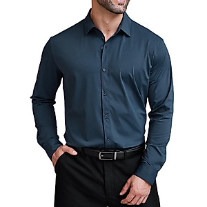 COOFANDY Men Formal Dress Shirt Long Sleeve Button Down Shirt Business Casual Shirt Deep Blue
