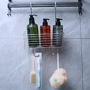 Antrader Hanging Shower Rack,Shower Caddy Hanging,Hung on the Faucet or the Door,the Back Hook Can be Rotated,No Drilling,304 Stainless Steel,Single Layer Shelf