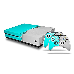 WraptorSkinz Decal Vinyl Skin Wrap Compatible with Xbox One S Console and Controllers - Ripped Colors Neon Teal Gray