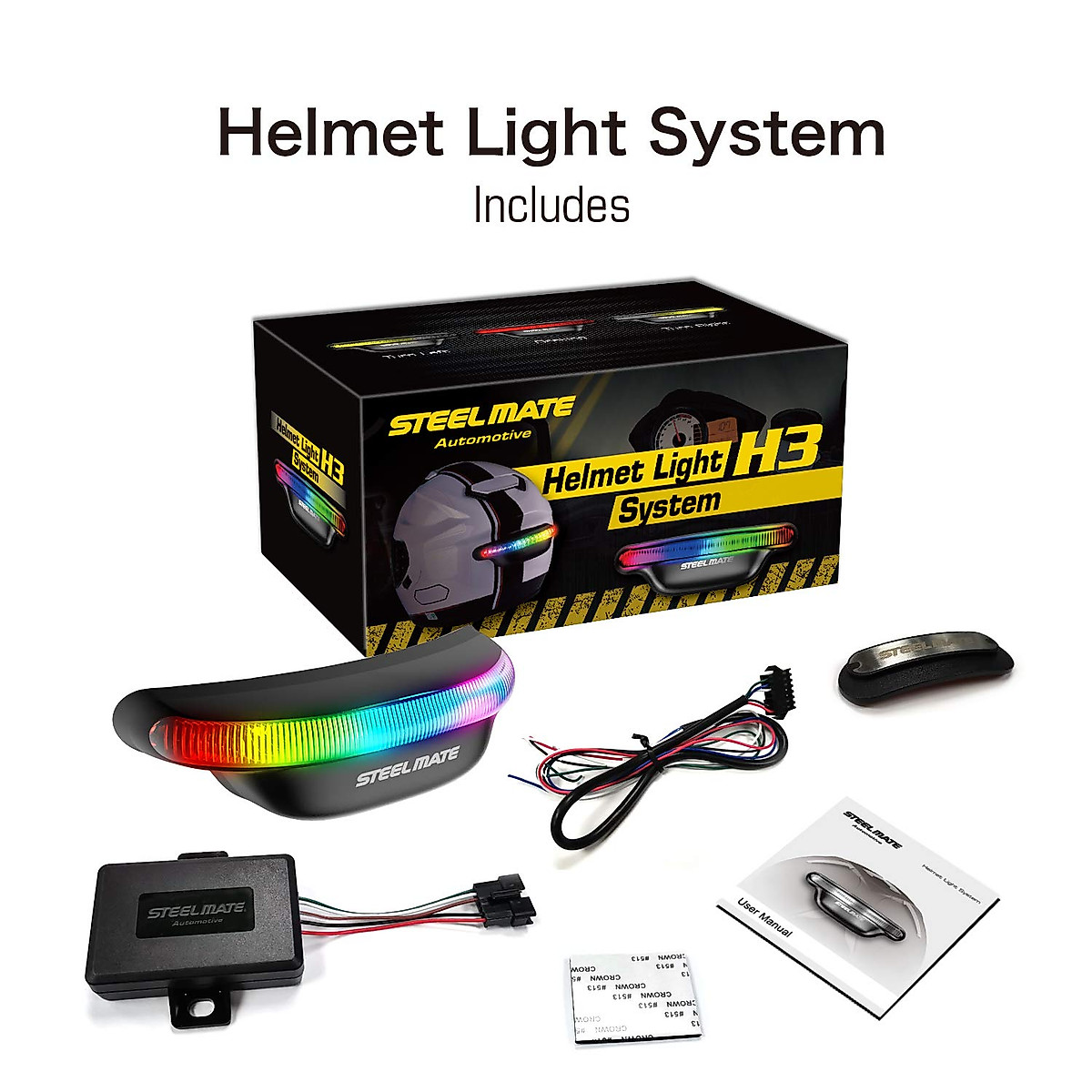 STEEL MATE H3 Wireless Helmet Brake Light and Running Light for Motorcycle Safety Rechargeable LED Signal Light for Helmet (Included ECU)